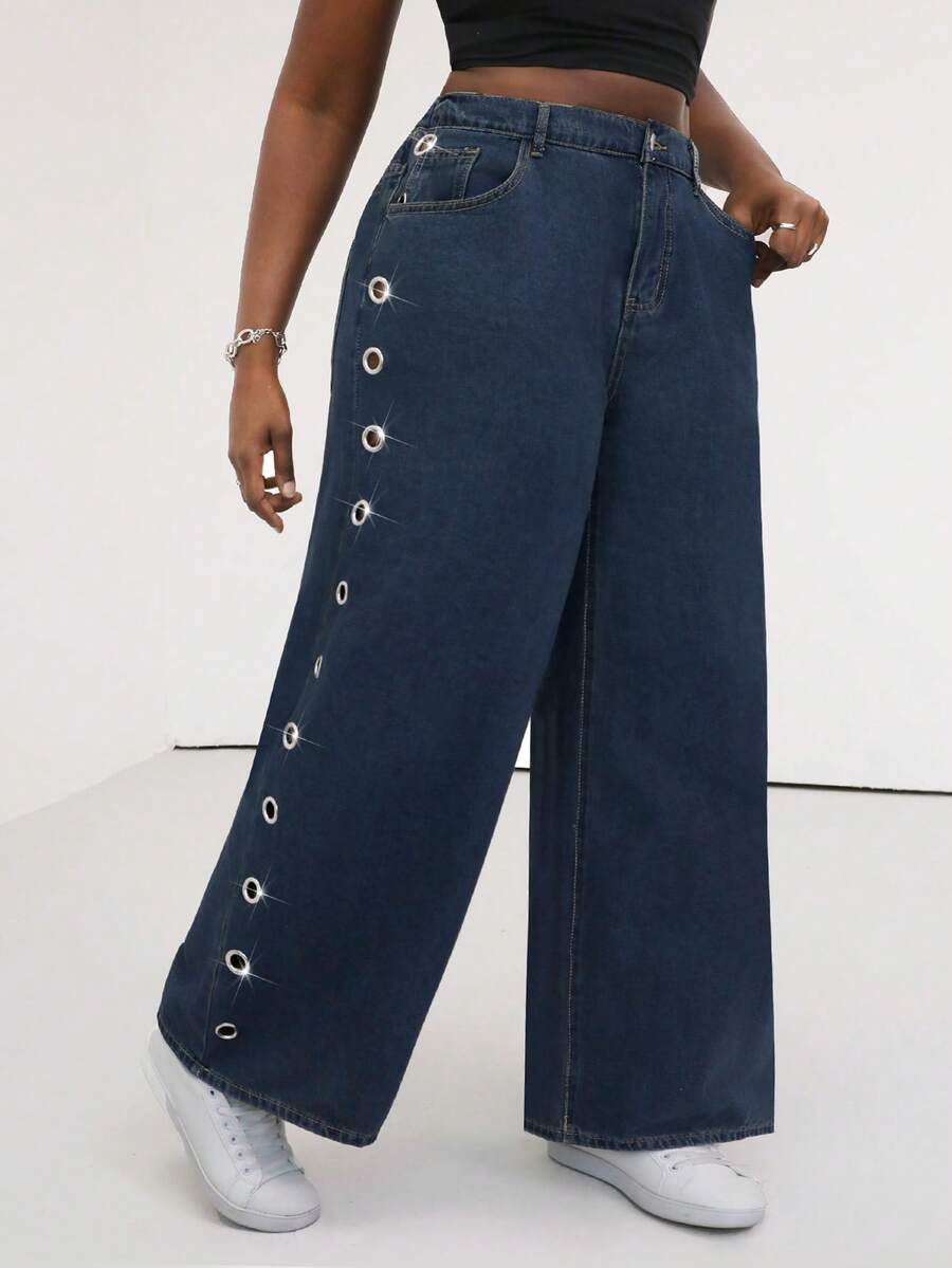 SHEIN BAE Jeans mit weitem Bein und Destroyed-Effekt in Große Größen ...