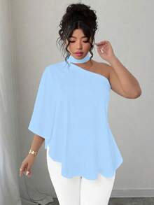 SHEIN Elenzya Plus Size Baby Blue Elegant Party Autumn Blouse,Solid ...
