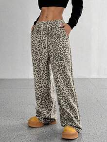 StreetHx Women's Leopard Print Casual High Street Retro Straight Leg ...