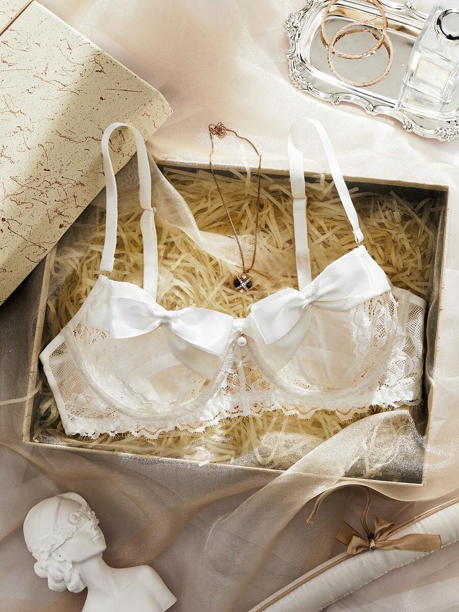Crystal Vow Elegante Lingerie com Laço de Renda Branca | SHEIN Brasil