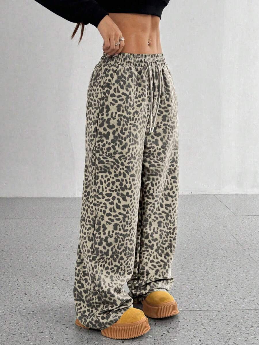 StreetHx Women's Leopard Print Casual High Street Retro Straight Leg ...