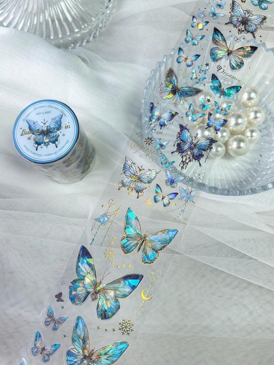 1 rollo de 1 metro de cinta decorativa de PET con láser de mariposa ...