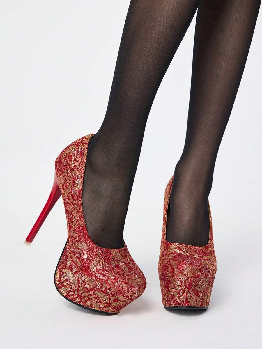 ROMWE Zapatos de boda bordados con tacón de 14 cm de alto para mujer ...