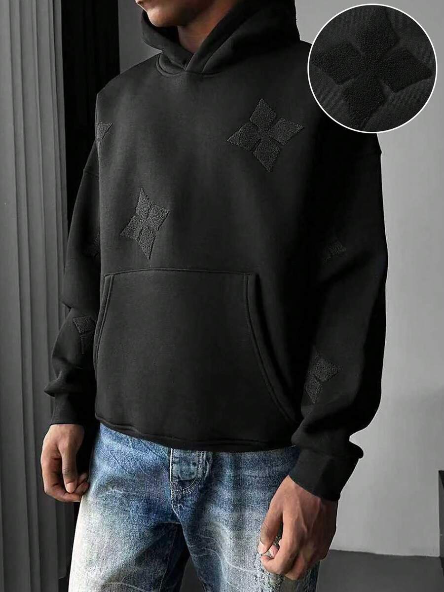 ROMWE MEN Moletom com Capuz Casual com Bolso e Bordado em Cruz para ...