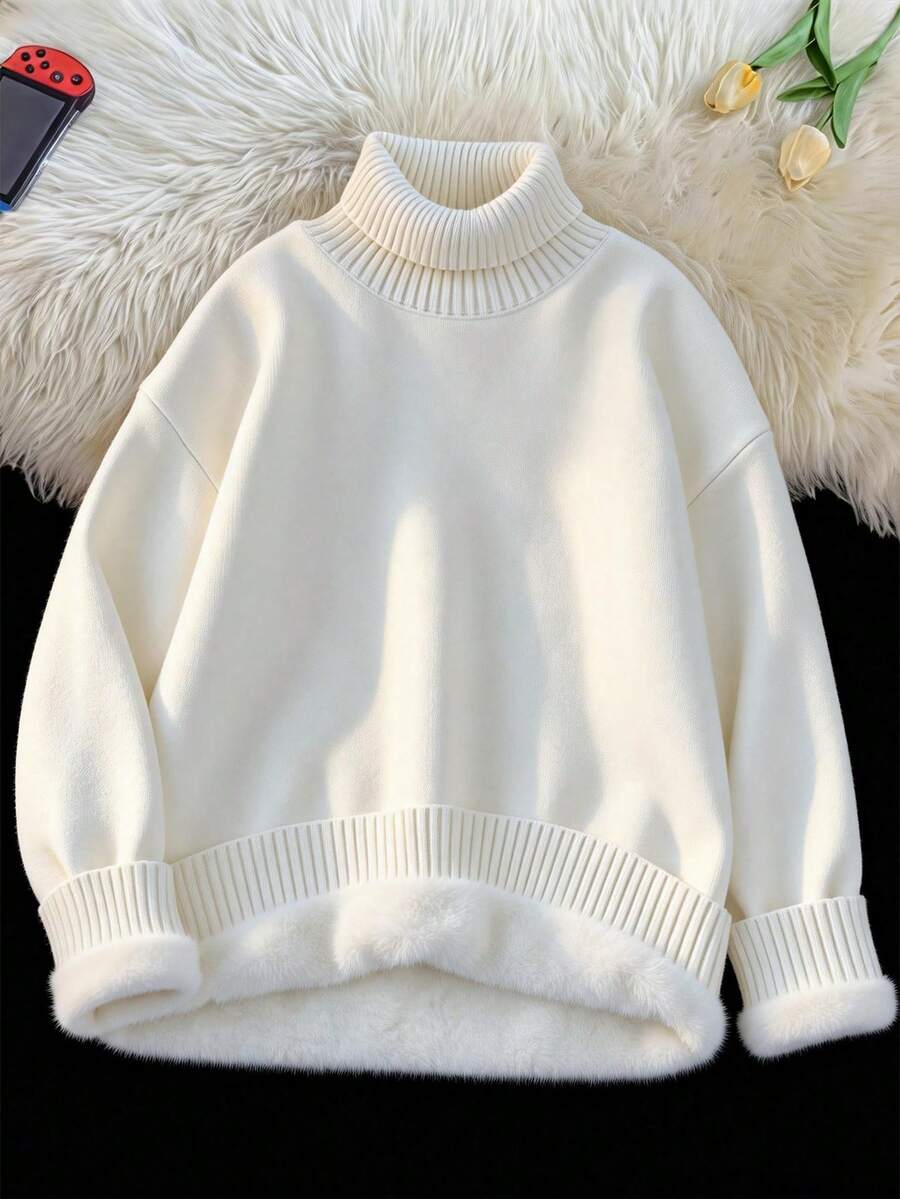 GlowEve CURVE Plus Size Solid Color Turtleneck Casual Versatile Long ...