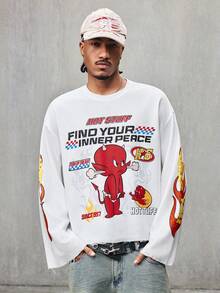 SHEIN HOT STUFF Men's Casual Letter & Cartoon Graphic Long Sleeve T ...