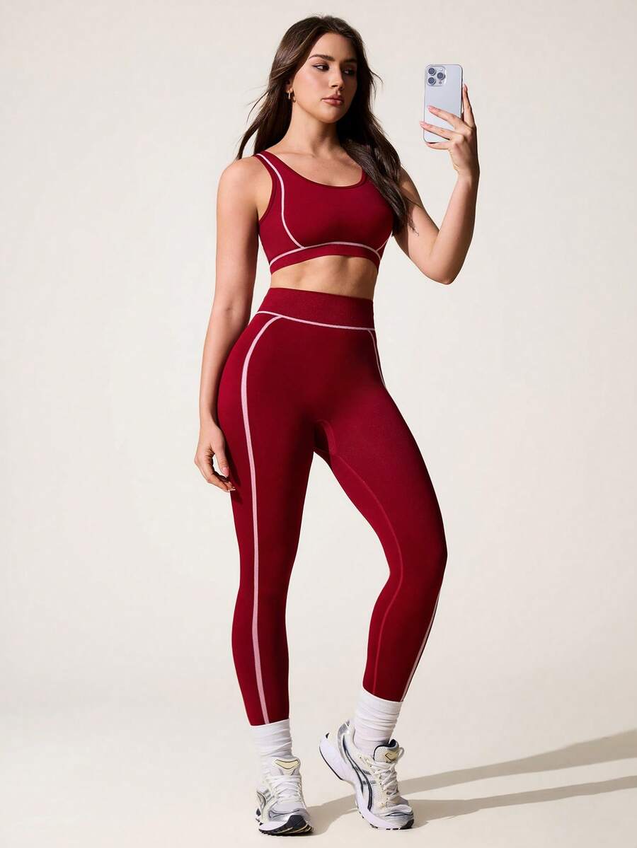 Core Rhythm Conjunto de Regata e Legging Estilo Dopamina Bordô Feminino ...