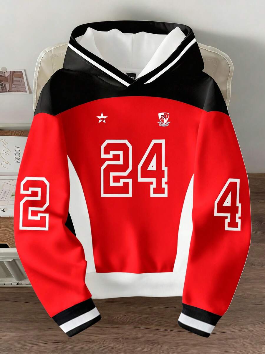 Manfinity Joysei Men's Colorblock Numeric Print Long Sleeve Pullover ...