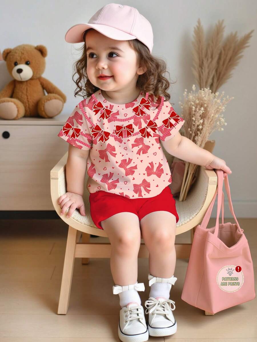 SHEIN 2 peças/Conjunto Roupa Casual Fofa de Bebê Menina com Estampa de ...