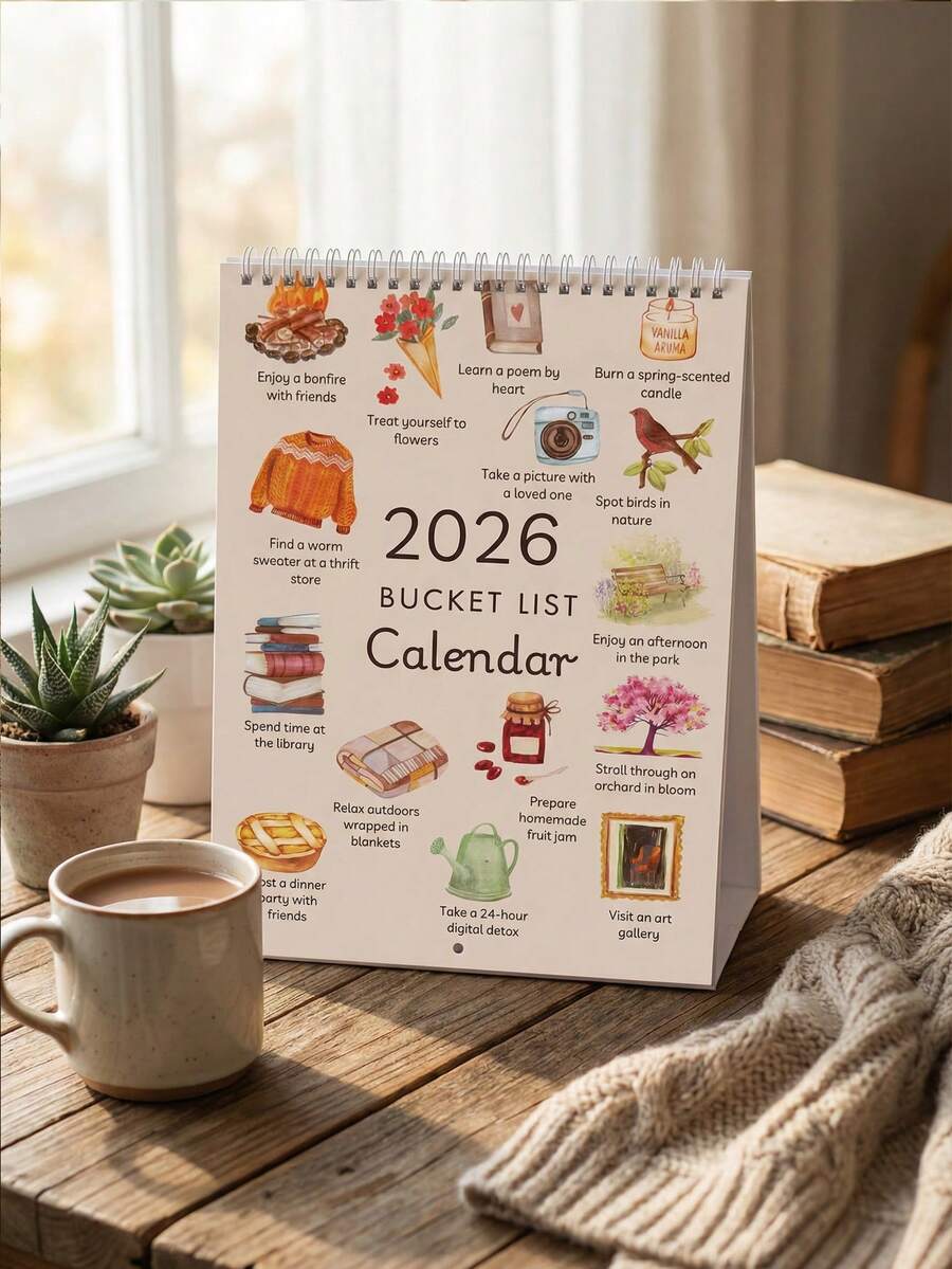 1PC 2026 Bucket List Calendar, Watercolor Calendar, 2026 Art Calendar ...