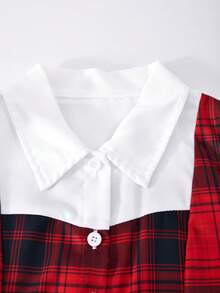 Sparklyn Girls' Plaid Collared Splice Preppy Style Cardigan With Puff ...