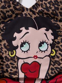 Betty Boop x SHEIN Maiô Estampado de Figura Cartoon Onça Pintada com ...