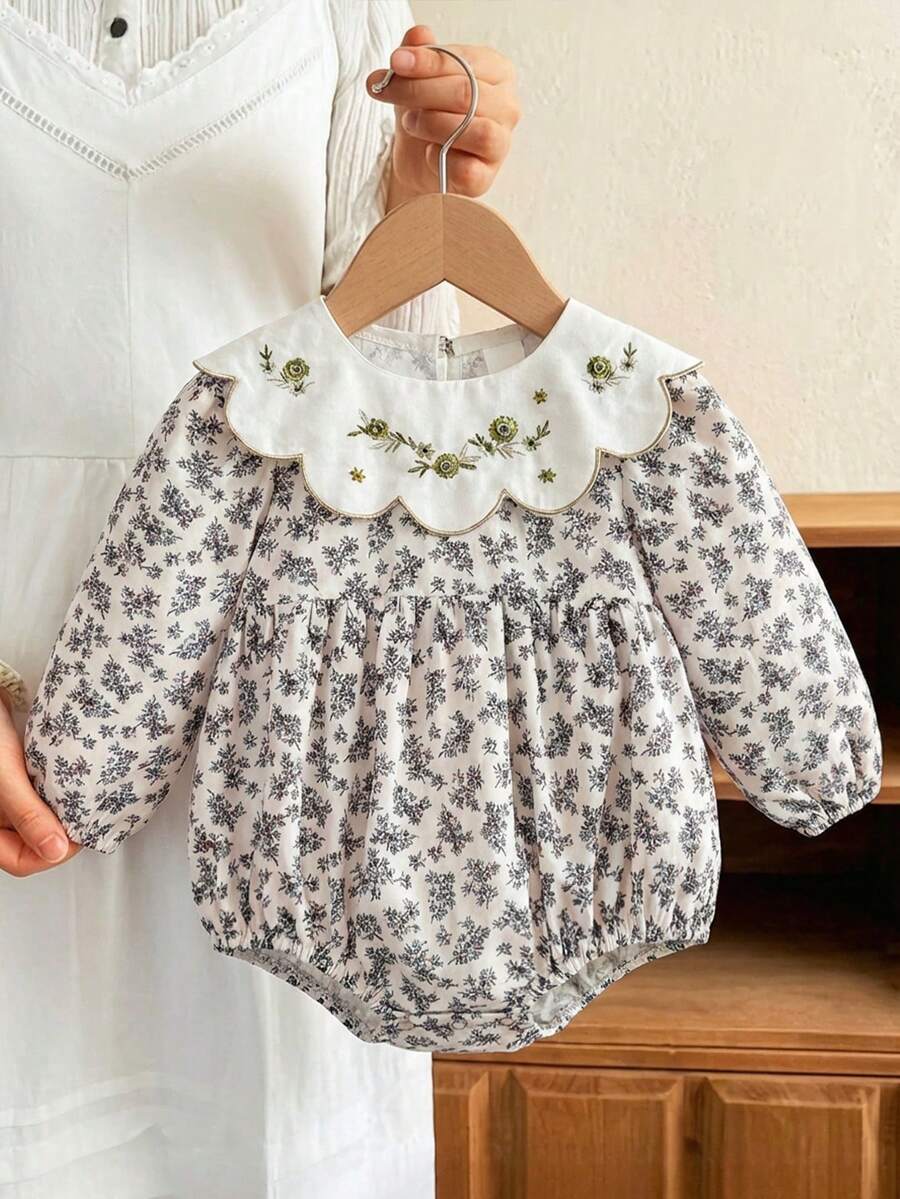 LMoss Kids LMoss Baby Girl Cute Floral Pattern Peter Pan Collar Long ...