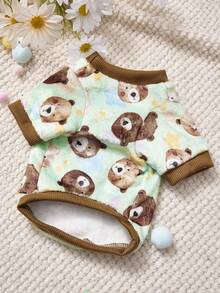 PETSIN 1 bedruckter brauner Teddybär Flanell Sweatshirt, dick und warm ...