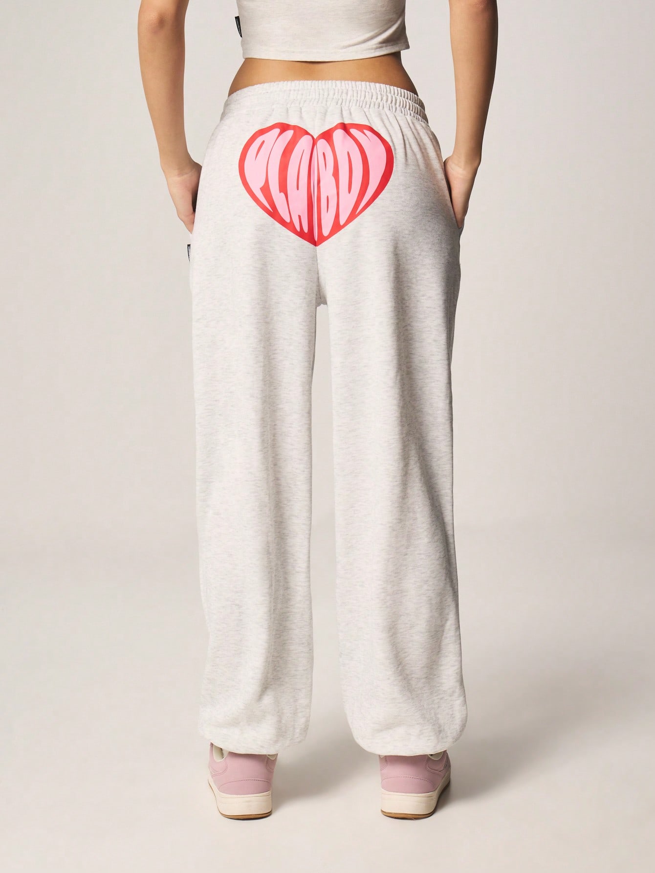 Missguided x Playboy Heart Print Wide Leg Cuffed Sweatpants For ...
