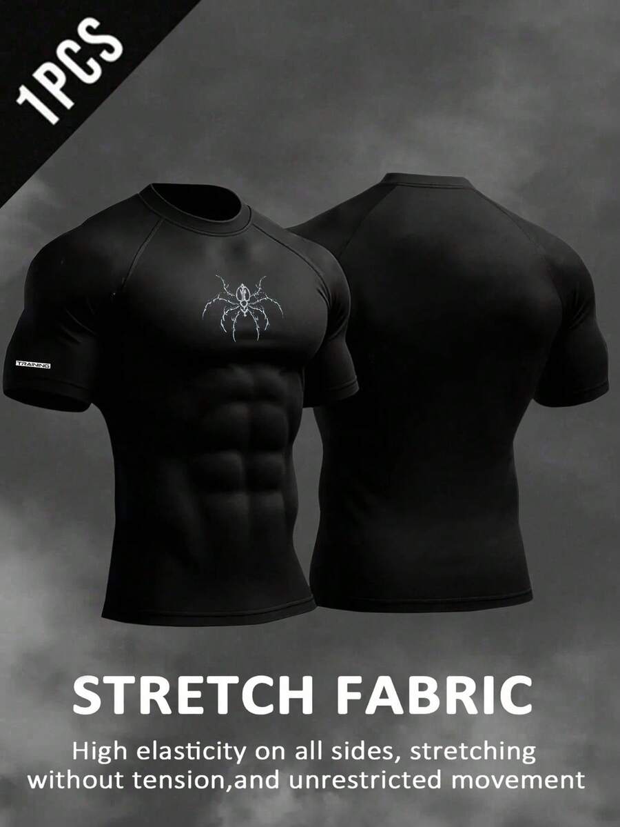 Manfinity EMRG Camiseta Preta de Manga Curta Slim Fit com Gola Careca e ...