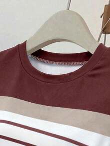 Tween Girls Striped Print Fitted Waist T-Shirt, Casual Ensemble | SHEIN USA