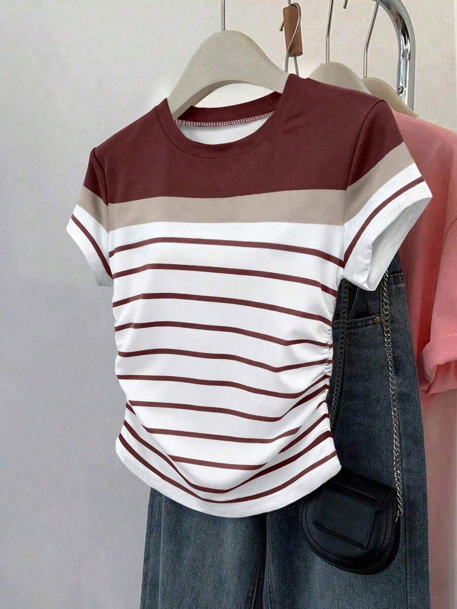 Tween Girls Striped Print Fitted Waist T-Shirt, Casual Ensemble | SHEIN USA