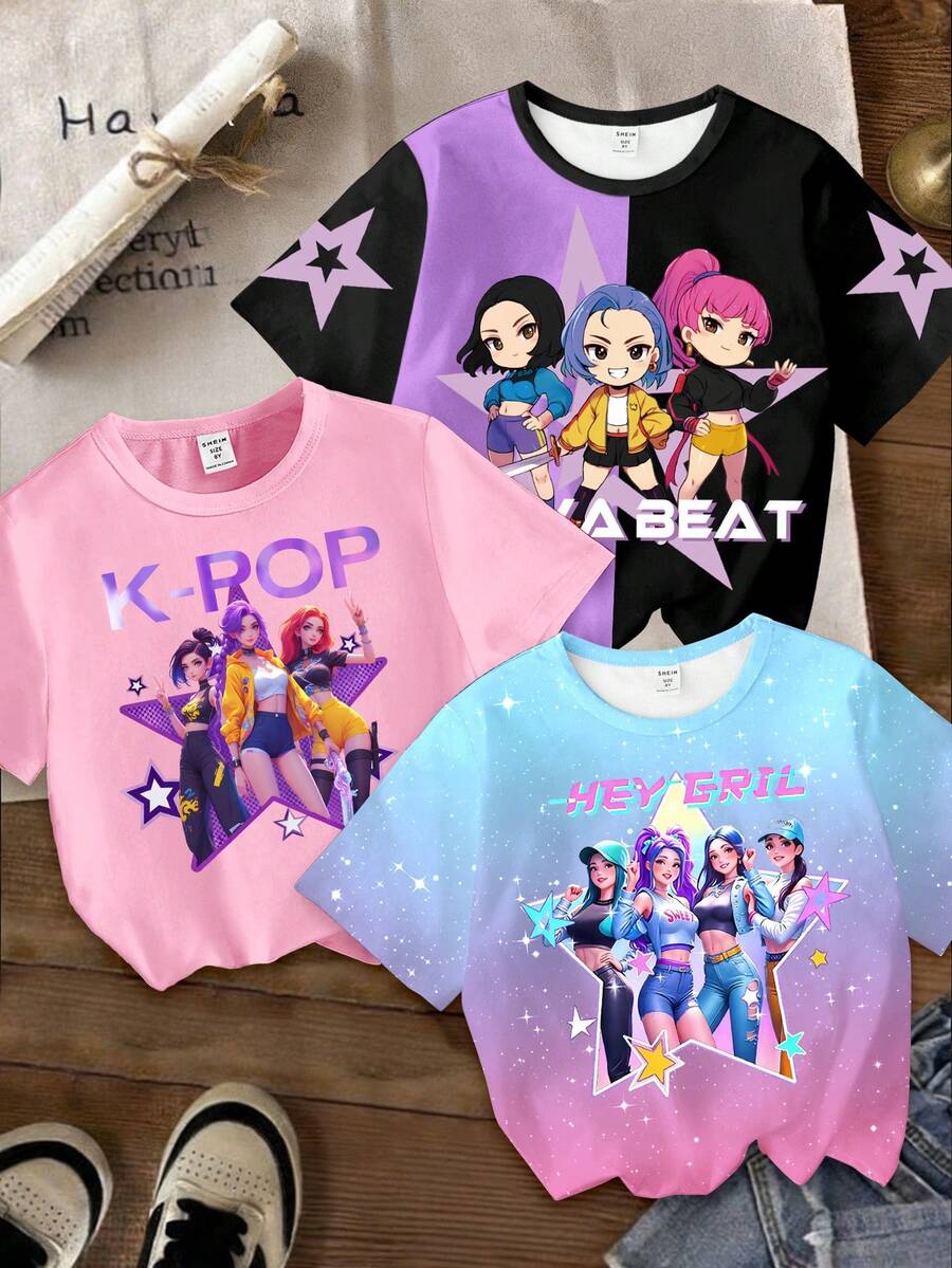 3pcs/Set Girls' Casual Fashionable Creative Personalized Refreshing ...