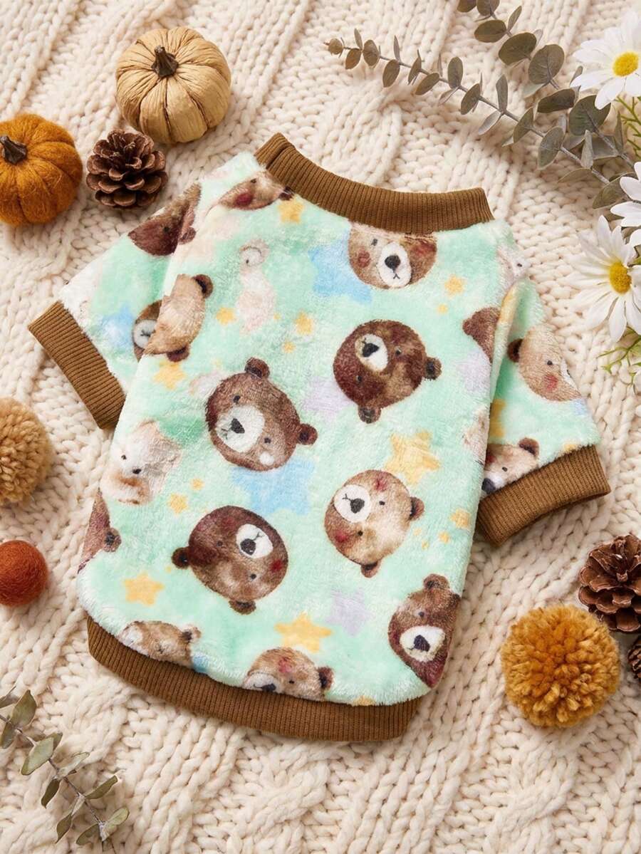 PETSIN 1 bedruckter brauner Teddybär Flanell Sweatshirt, dick und warm ...