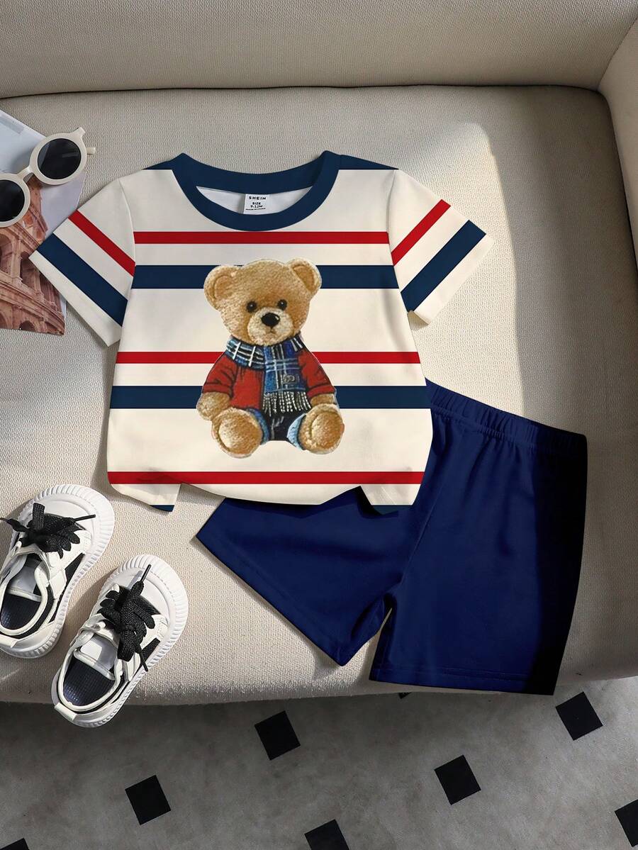 2 peças/Conjunto Camiseta de Manga Curta com Gola Redonda e Shorts de ...