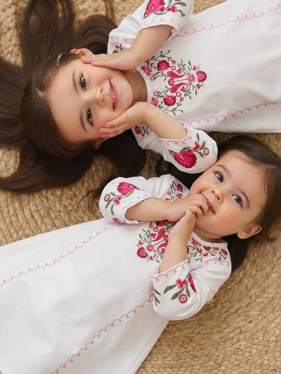 Vestido Casual Solto e Confortável com Decote Redondo e Manga Longa ...