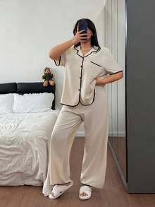 Dream Adore Plus Size Women Contrast Trim Collared Loose Short Sleeve ...