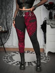 Whyspr Leggings Femininas Plus Size Punk de Tule e Recortes | SHEIN Brasil