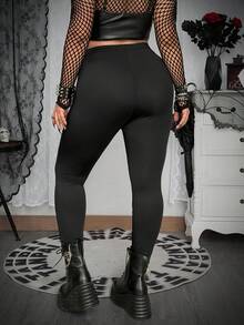 Whyspr Leggings Femininas Plus Size Punk de Tule e Recortes | SHEIN Brasil