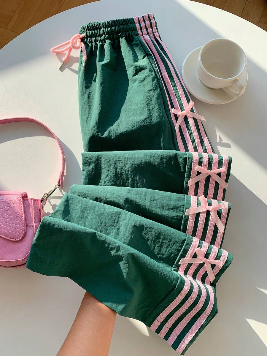 Comfortcana Calça Solta Feminina com Cordão na Cintura, Listras ...