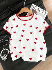 Chiquease Women's Red Heart Graphic T-Shirt, Holiday Short Sleeve ...