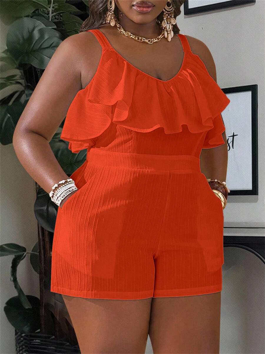 Slaydiva Plus Size Women's White Striped Textured V-Neck Ruffle Hem ...