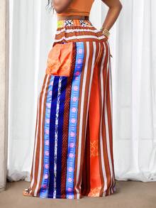 SHEIN BamGlam Lady's New Spring/Summer Color-Striped Printed Straight ...