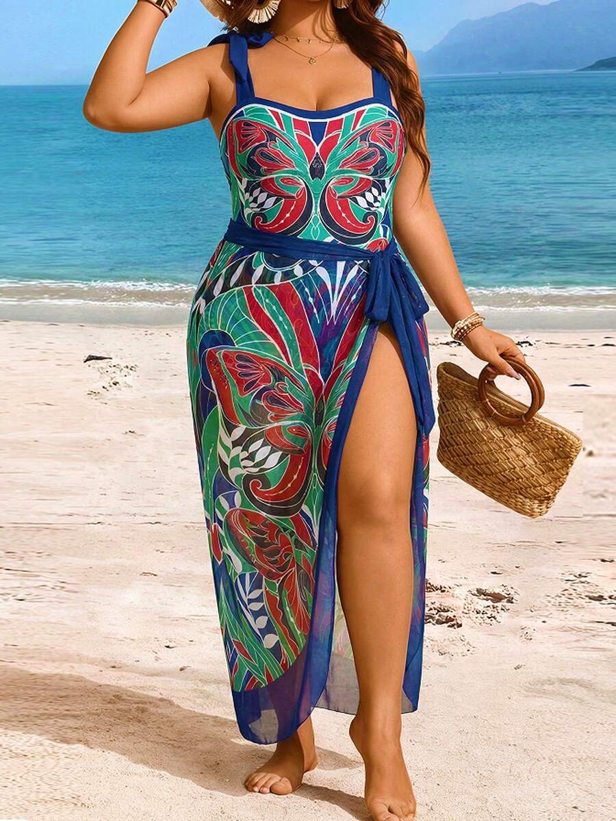 Swim Oasis Plus Size Women One-Piece Swimsuit With Skirt, Adjustable ...