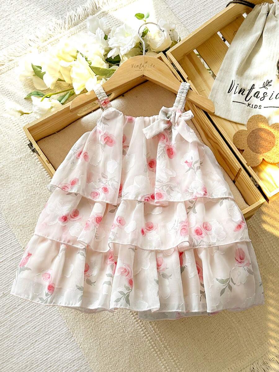SHEIN Vintaside Kids Baby Girls White Floral Summer Casual Party Dress ...