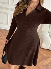 Vionelle Plus Size Solid Color Knit Versatile Dress,Women Long Sleeve ...