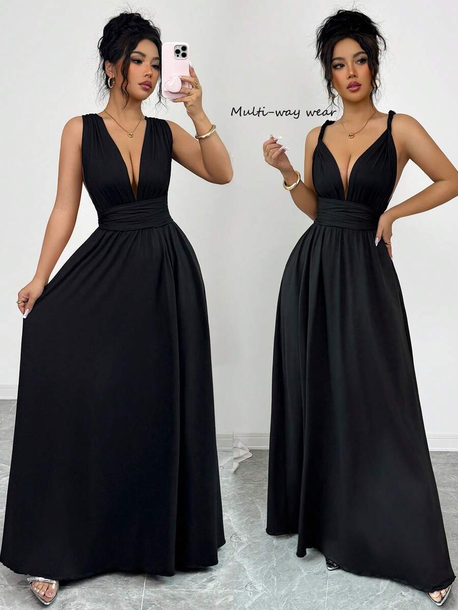 Rafferiza Women's New Black Knit Convertible Halter Dress - Unlock ...