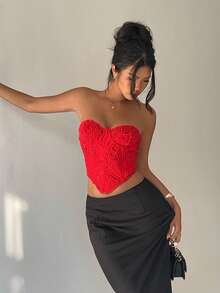 Aloruh Women's Bright Red Summer Seksi Chic Party Water-Soluble Lace ...