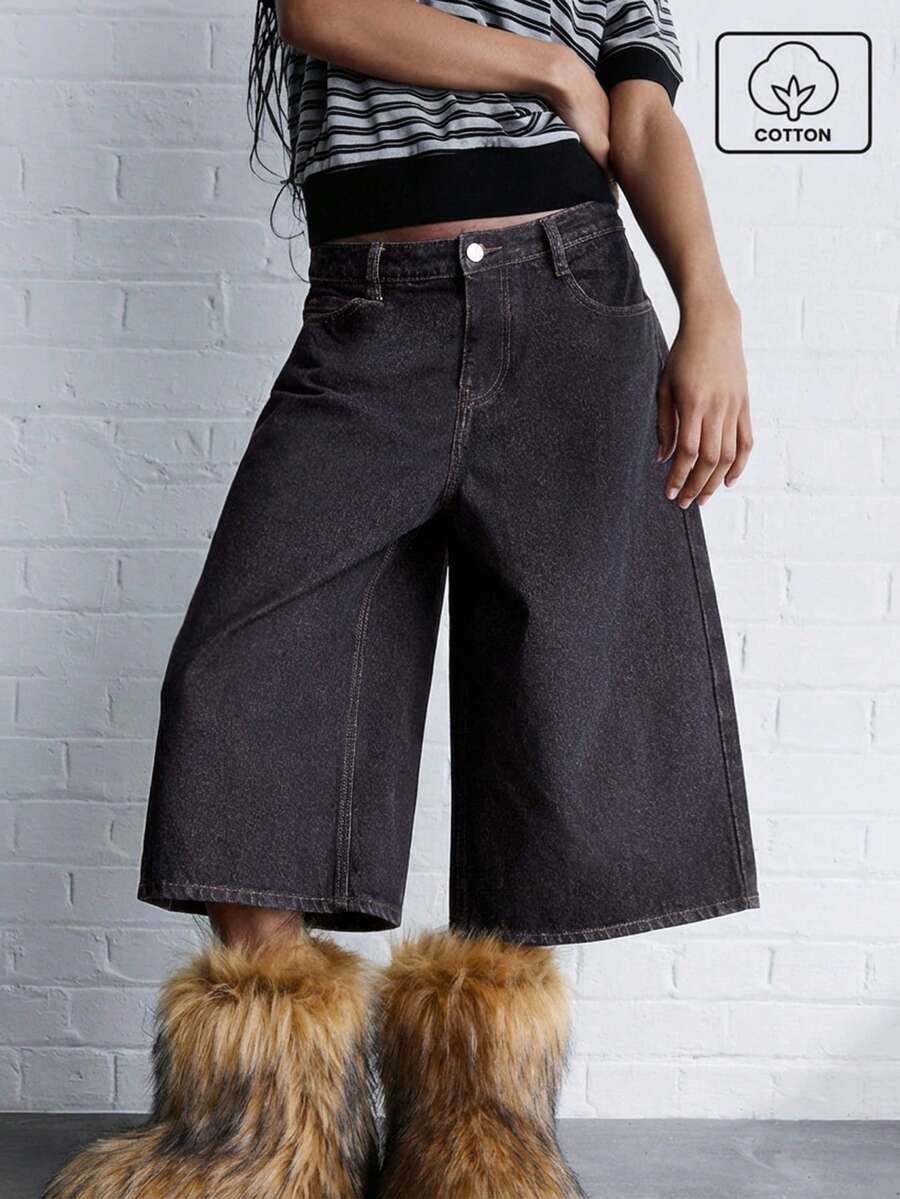COUREZ Short en jean ample et taille basse en coton pour femmes, style ...