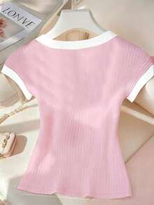 Franclia Women's Contrast Color Round Neck Short Sleeve Casual Ribbed T ...