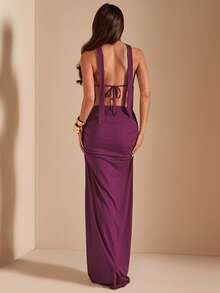 SHEIN BAE Spring & Summer Solid Color Pink/Magenta Lace Plunging Neck ...