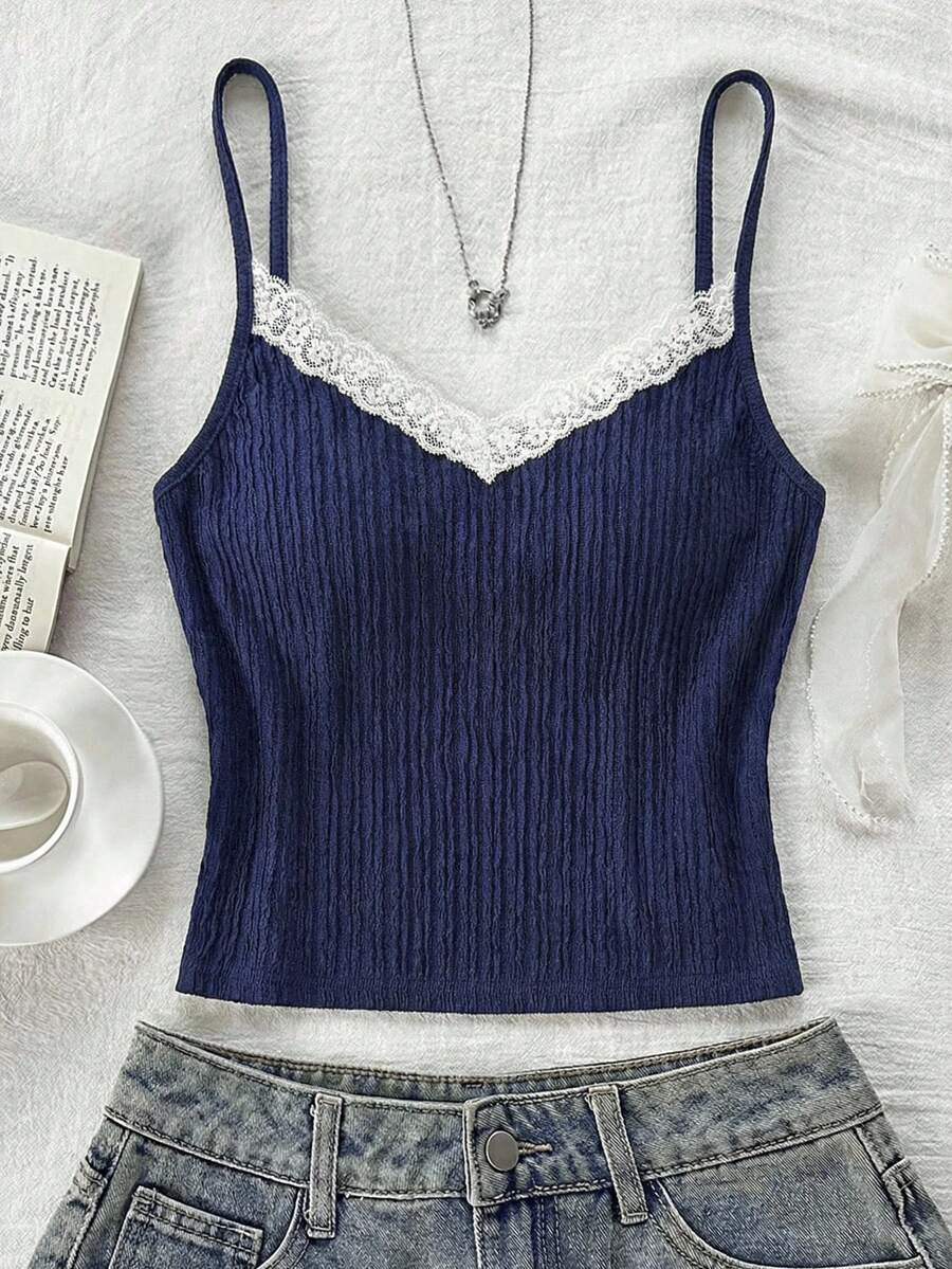 SHEIN Tween Girls Lace Ballet Style Textured Knit Contrast Color Block ...