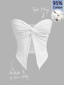 Tseoso Women's 95% Cotton White Twist Cutout Bandeau Top,Summer Elegant ...