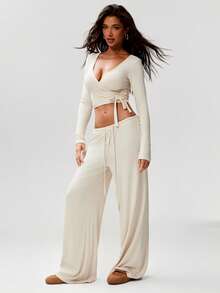 Denimoi Rib Knit Cozy Straight Leg Pull On Pants Loungewear Cozy Pants ...