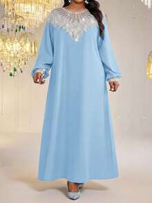 Fleurora Plus Size Women Sky Blue Elegant Modest Abaya Islamic Dress ...