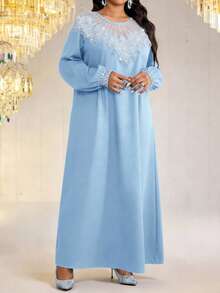 Fleurora Plus Size Women Sky Blue Elegant Modest Abaya Islamic Dress ...