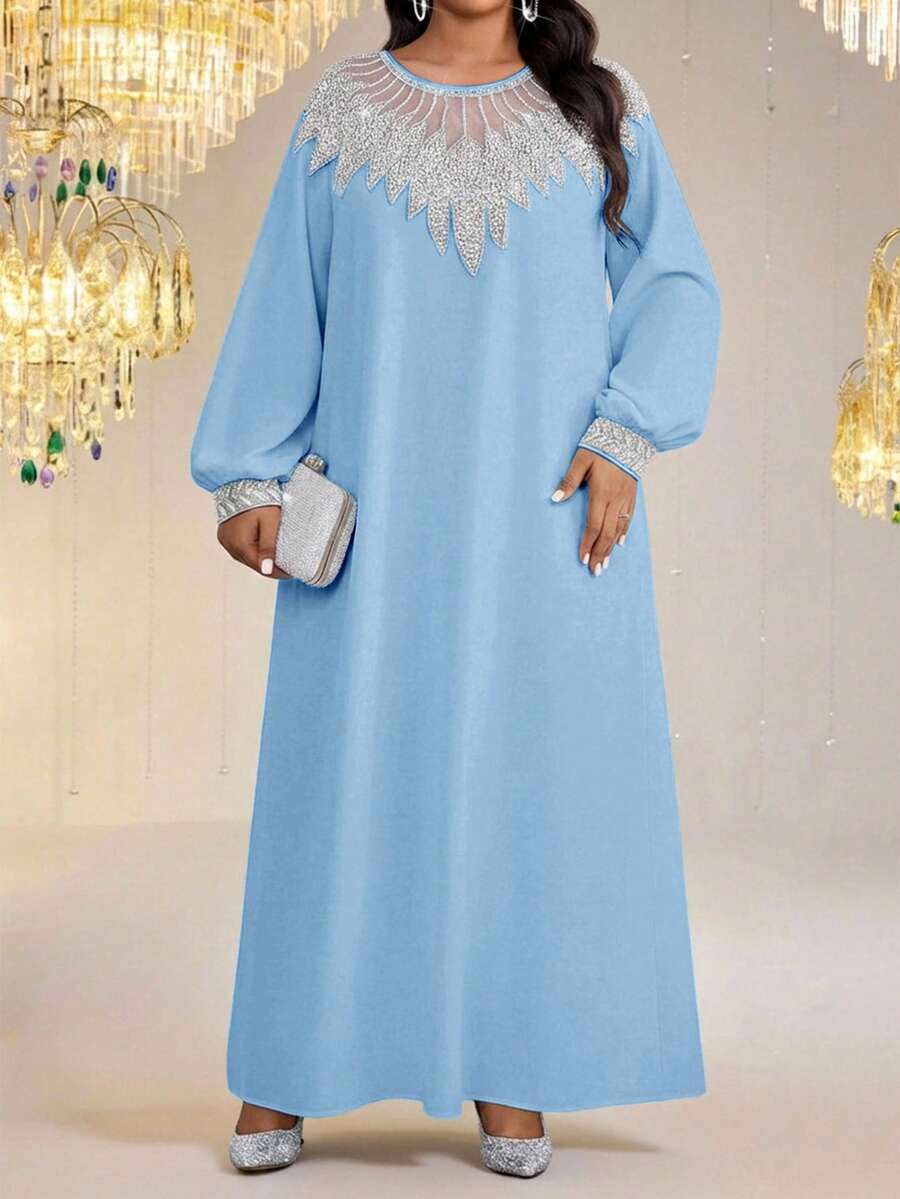 Fleurora Plus Size Women Sky Blue Elegant Modest Abaya Islamic Dress ...