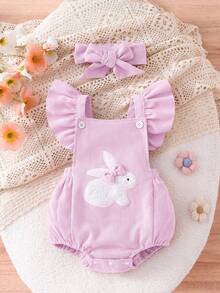 SHEIN Playful Pals 2pcs Baby Cute Rabbit Embroidery & Pom Pom Decor ...
