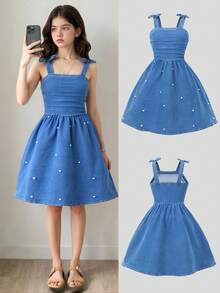 Tween Girls Denim Jumper Dress,Light Blue,Autumn,Casual,Party,Summer ...
