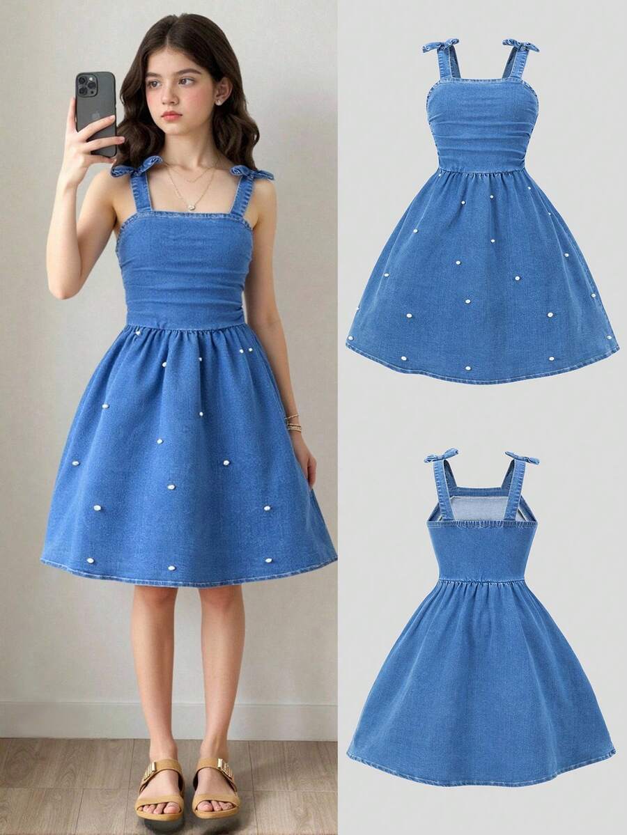 Tween Girls Denim Jumper Dress,Light Blue,Autumn,Casual,Party,Summer ...